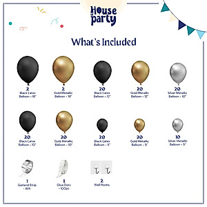 HOUSE OF PARTY Black and Gold Balloon Arch | Black and Gold Party Decorations-158 pcs for Grad Party Decorations 2024 | Silver 5/10/12/18 Inch Balloons for Party, Anniversary & Halloween Decor