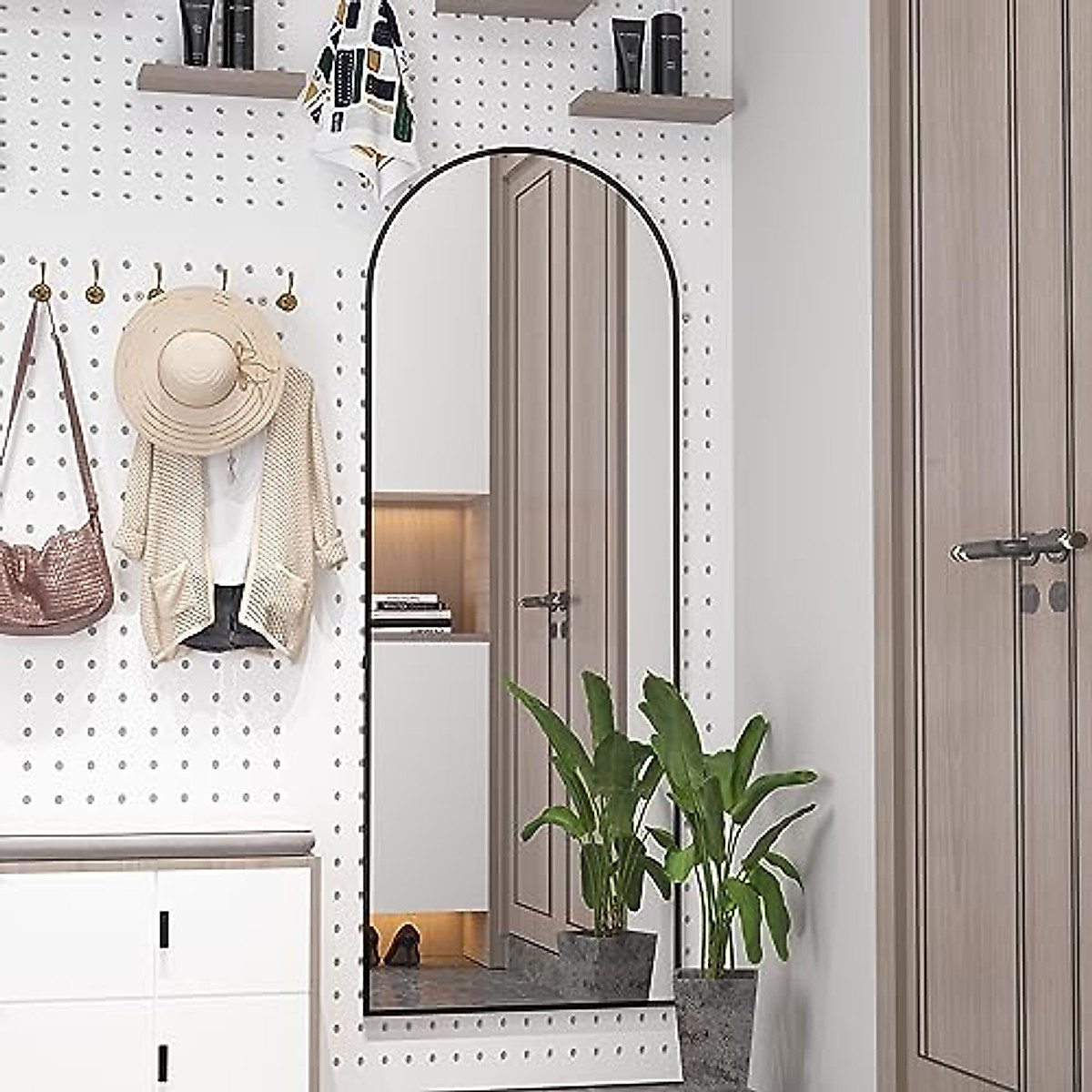 Elemango 64"x21" Arched Floor Mirror Full Length Mirror, Full Body Wall Mirror with Aluminum Frame, Arched-Top Full Mirror Standing Hanging or Leaning, Dressing Mirror for Bedroom Living Room, Black