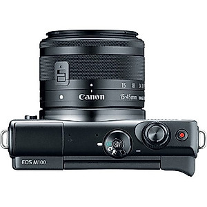 Canon EOS M100 Mirrorless Digital Camera (Black) & 15-45mm STM Lens w/EOS M Mount Adapter + 32GB Transcend Memory Card, Shoulder Bag & Essential Accessory Bundle (Renewed)