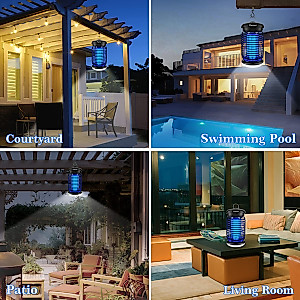 Pzqzmar Bug Zapper Outdoor with LED Light, Waterproof Mosquito Zapper, Electric Fly Zapper, Mosquito Killer & Fly Traps for Outside, Patio, Porch, Backyard, Garden