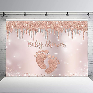 Avezano Rose Gold Baby Shower Backdrop Glitter Shimmer Little Feet Girl Baby Shower Background Vinyl Bling Rose Gold Baby Shower Backdrops Decorations (10x8)