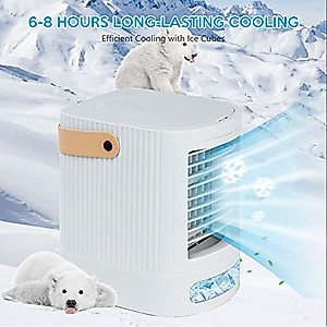 Longzhuo Portable Air Conditioner, 4 in 1 Evaporative Air Cooler with 600ml Water Tank, 7 Night Light Portable Air Cooler, Personal Desktop Cooling Fan for Car Home Camping Room