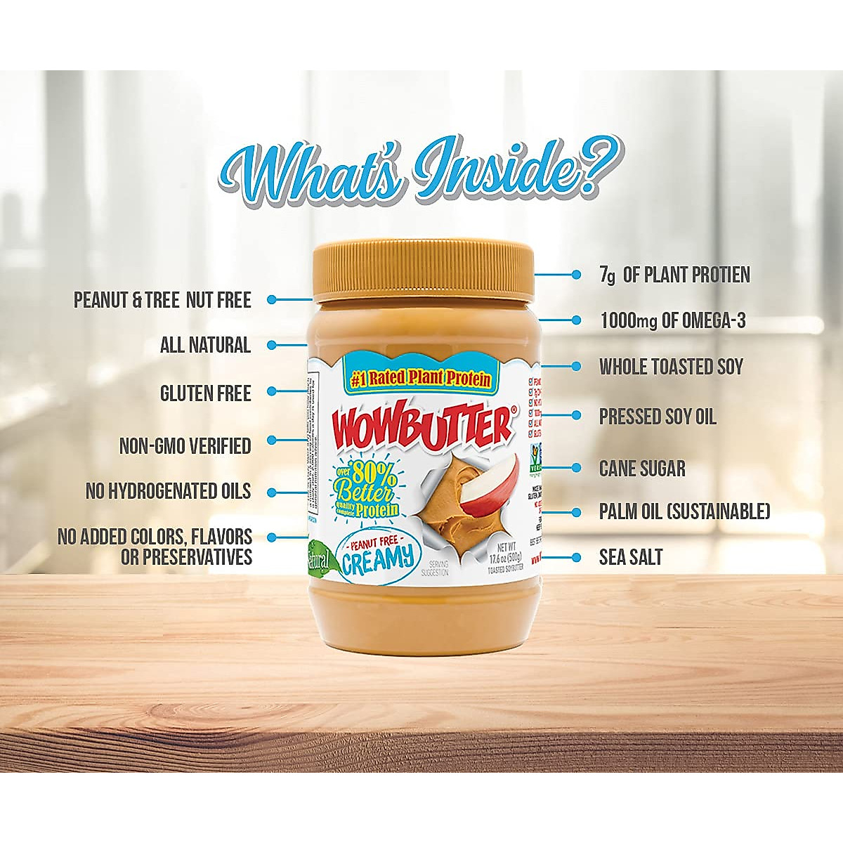 Peanut Free Tree Nut Free Natural No Stir Spread – WOWBUTTER – Award Winning Vegan Plant Protein Food made with Non-GMO verified Whole Soy – (Creamy, 1.1 Pound (Pack of 6))