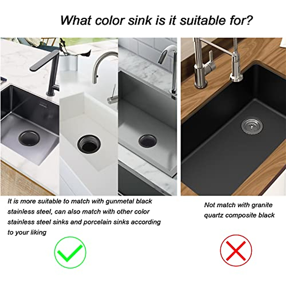 HausinLuck Gunmetal Black Kitchen Sink Drain, Garbage Disposal Sink Flange and Stopper, Garbage Disposal Flange Plug for 3-1/2 Inch Drain Hole, Garbage Disposal Drain, Sink Flange and Stopper