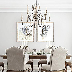 LALUZ Farmhouse Wood Chandeliers for Dining Rooms, 9-Light Distressed French Country Lighting, D39 H38