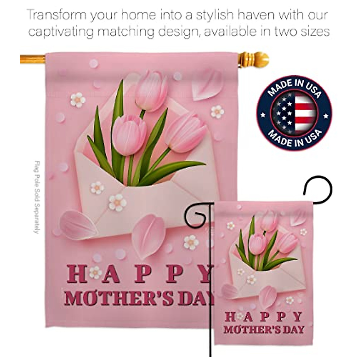 Ornament Collection Mommy Day Mail Garden Flag Set Wood Dowel Family Mother Mom Mama Grandma Love Flowers Parent Sibling Relatives Grandparent House Banner Small Yard Gift Double-Sided, Made in USA