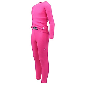 Nautica Girls' 2-Piece Shirt & Pants Base Layer Long Johns Waffle Thermal Underwear Set (Fuchsia, 4)