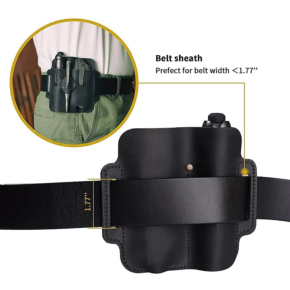 VIPERADE PJ19 Multitool Sheath, EDC Belt Organizer Sheath for Men, Leather Sheath for Men, Leather Flashlight Holster for Belt, Pen Holder for Tactical Pen (Dark Black)