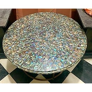 42 x 42 Inches Round Marble Dining Table Top Overlaid with Multicolor Gemstone Sofa Center Table for Restaurant and Hotel Decor