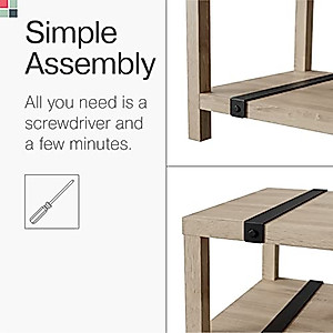 Stead Industrial Rectangular Wood Coffee Table 2023 Collection - Living Room Furniture- Modern Home Decor - Powder-Coated Metal Details (White Washed Oak)