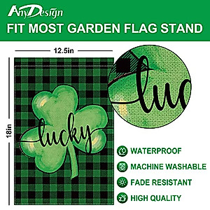 AnyDesign St. Patrick's Day Garden Flag Double-Sided Lucky Shamrock Yard Flag Rustic Green Black Buffalo Plaid Farmhouse Shamrock Outdoor Decoration for Irish Holiday, 12.5 x 18 Inch