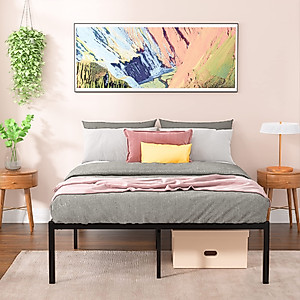 Elephance Queen Bed Frame with Storage Space 16 Inch Black Bedframe No Box Spring Needed Metal Platform with Heavy Duty Steel Slat Support, Easy Assembly