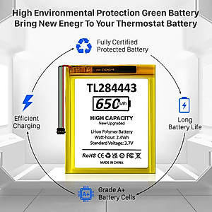 TL284443 Battery, 650mAh (2024 Upgraded) High Capacity Li-ion Polymer Replacement Battery for Nest Learning Thermostat 2nd 3rd, fit T3007ES,T3008US, T4000E Smart Home Battery with Repair Tool Kits