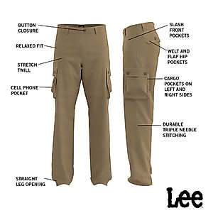 Lee Men's Wyoming Relaxed Fit Cargo Pant, Green Camo, 40W x 32L