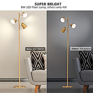 PAZZO Floor Lamp, 3pcs 8W LED Standing Tall Lamp,Tree Floor Lamp with 3 Adjustable Rotating Lights Industrial Floor Lamp for Living Room, Bedroom,Office,Gold