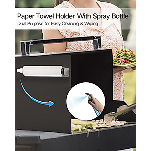 Magnetic Paper Towel Holder,Paper Towel Holder with Spray Bottle,Paper Towel Holder Under Cabinet with Strong Magnetic Backing and Self-Adhesive for Kitchen Refrigerator Grill RV