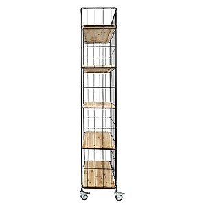 Creative Co-Op 5 Tier Wood Shelves with Metal Frame & Caster Wheels