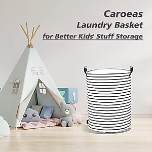Caroeas 18.0-Inches Thicken Laundry Basket, Waterproof Large Laundry Basket Drawstring Closure, Collapsible Laundry Basket Soft Leather Handles, Laundry Hamper Easy Storage, Clothes Hamper