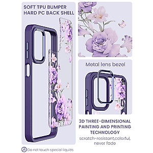 Dretal for Samsung A23 4G/ 5G Case, Galaxy A23 Case Tempered Glass Screen Protector,Military Grade Drop Tested Hard Back & Soft Edge Slim Flower Women Girls Phone Protective Cover(Deep Purple)