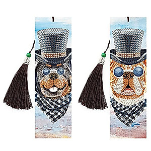 Pug Bookmark Diamond Painting Kit - pigpigboss 2 Pieces Diamond Painting Bookmark Set Gentleman Dog Bookmark Diamond Dots for Adult Glasses Dog Diamond Painting Art for Kid (21 X 6 CM)