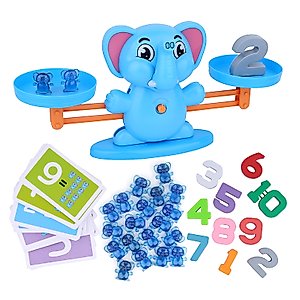 ZWYOIUG Elephant Balance Game Toy, STEM Educational Math Number Balance Game, Learning Counting Number Toy with Little Elephants, Numbers, Great Gifts for Toddlers Boys Girls 3 Years and up(Blue)