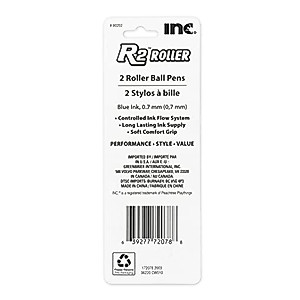 INC 0.7 mm R-2 Roller Ball Pen,Controlled Ink Flow System, Blue Ink, Comfort Grip, 2 pack