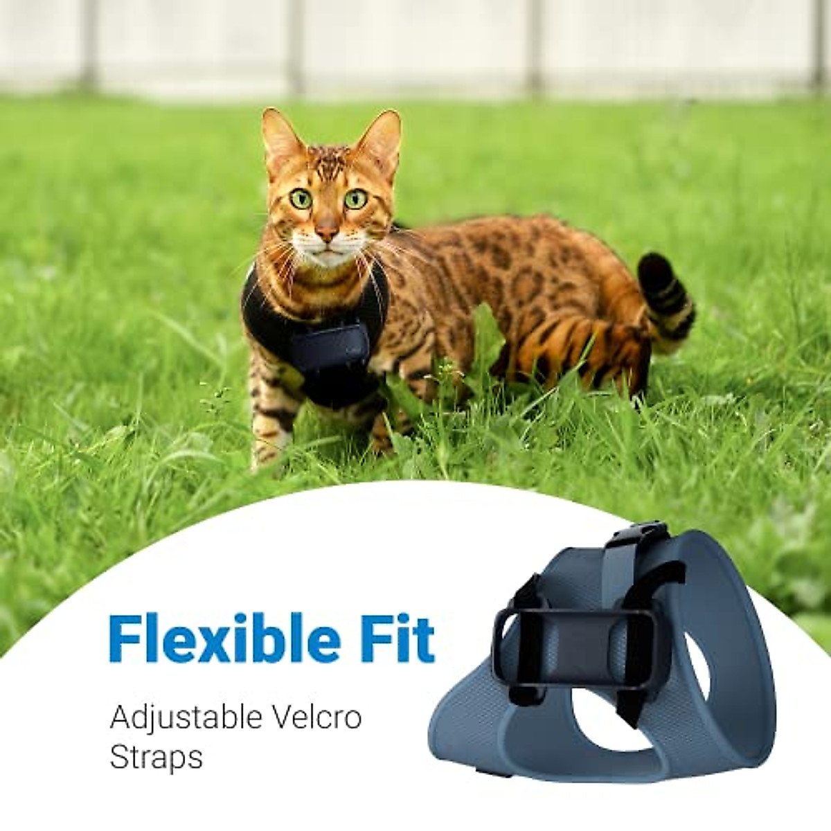 Tractive GPS Cat 4 Tracker Harness Attachment, for Cat Walks with Peace of Mind, Velcro Straps, Black