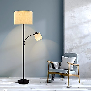 DLLT Living Room Standing Floor Lamps for Reading, Modern Tall Pole Lamp for Contemporary Home with Adjustable Side Light, Mid-Century Industrial Lighting with Drum Shade for Bedroom, Office, Metal