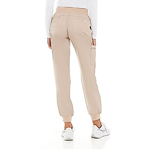MediChic Mini Marilyn Knit Waist Scrub Joggers Pants with 4-Way Stretch Six Pockets Medical Nursing Slim Tapered Jogger Khaki
