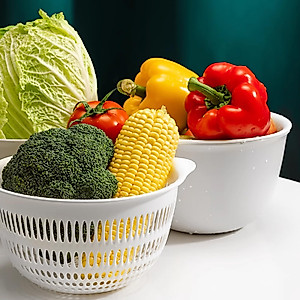 2 Sets 3 Qt，2 in 1 Kitchen Colander Set with Bowl Strainer ，BPA Free Plastic Fruits and Vegetable Washing Basket,Dishwasher Friendly Double Layered Drain Basin,for Pasta, Noodles, Rice and Food (Grey)