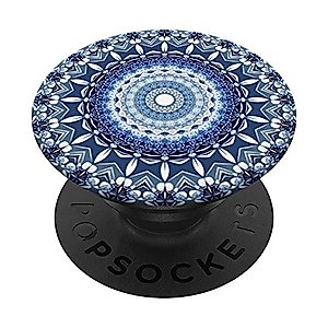 Cell Phone Pop Out Button Holder Mandala Floral Sky Blue PopSockets PopGrip: Swappable Grip for Phones & Tablets
