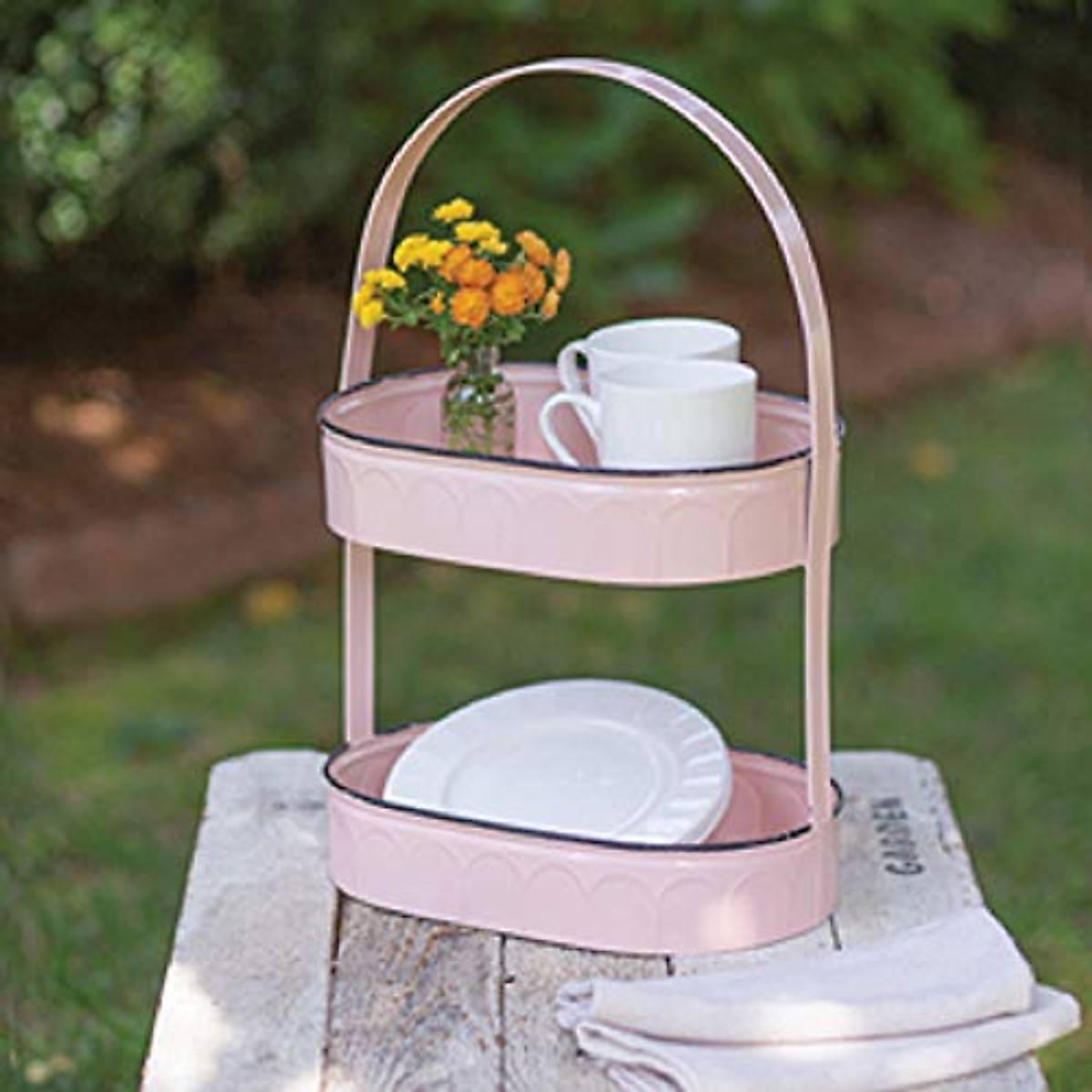 CTW Home Collection 370424 Two-Tiered Oval Tray, 19.5-inch Height, Pink