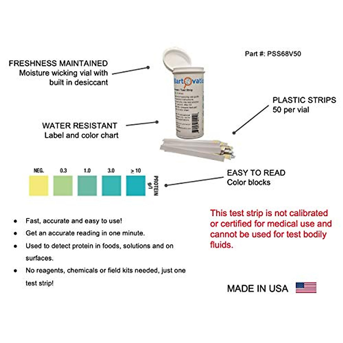 Residual Protein Food Test Strips, 0-10 g/L [Vial of 50 Strips]