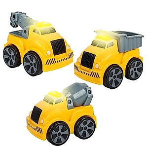 ArtCreativity 3.5 Inch Pull Back Construction Vehicle Set with Lights & Sound, Set of 3, Includes Mini Dump Truck, Tow Truck, and Concrete Mixer, Best Gift for Kids, Party Favors for Boys Girls