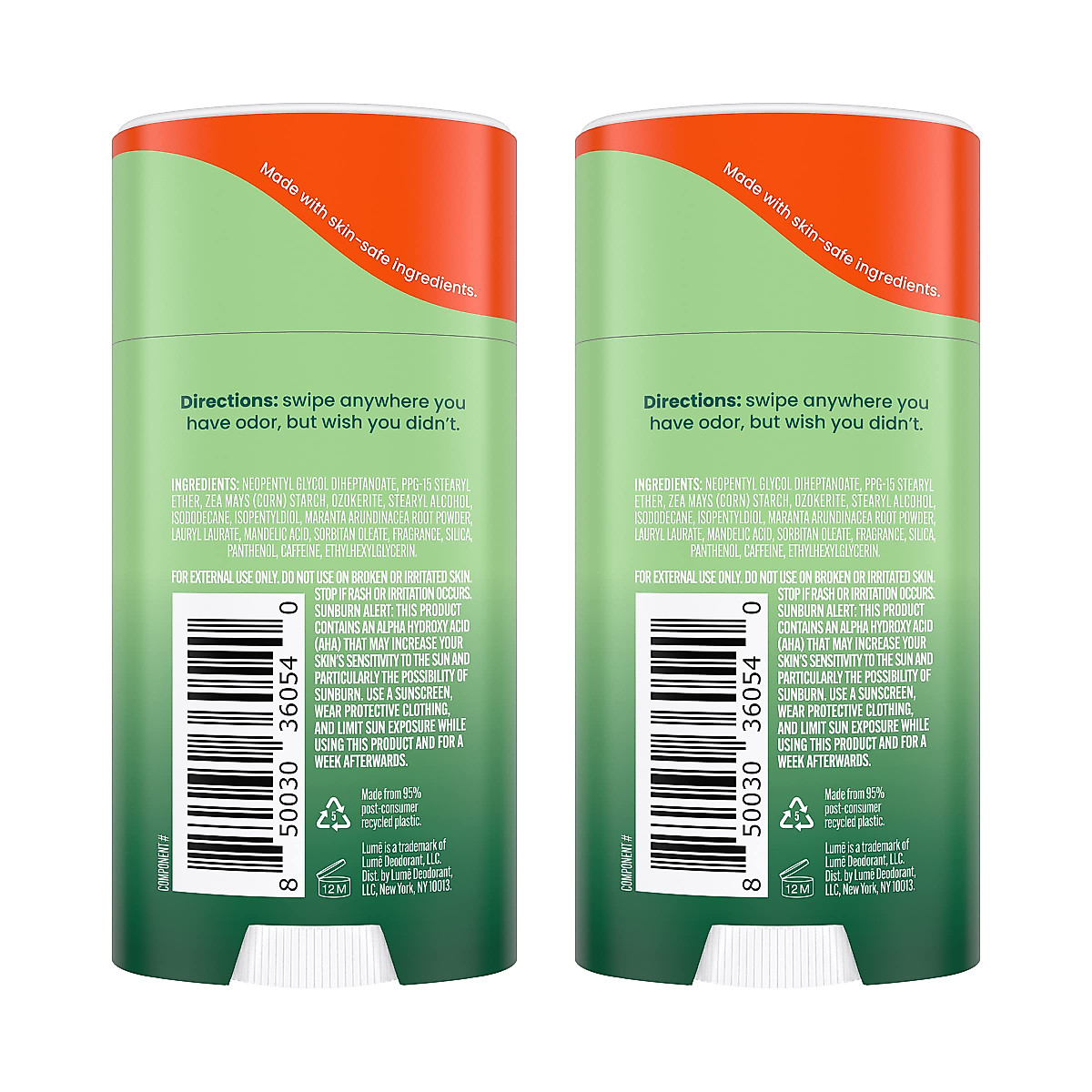 Lume Whole Body Deodorant - Smooth Solid Stick - 72 Hour Odor Control - Aluminum Free, Baking Soda Free and Skin Safe - 2.6 Ounce (Pack of 2) (Fresh Alpine)