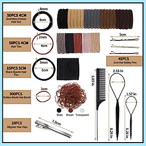 FANDAMEI Hair Accessories Kit - Elastic Hair Ties, Cotton Bands, Rubber Bands, Hair Pins, Rat Tail Comb for Women