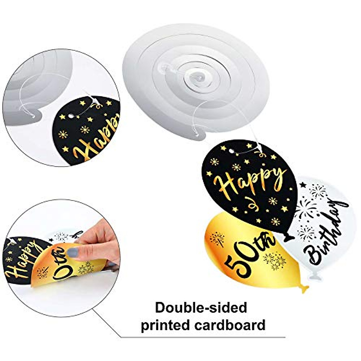 30 Pieces 50th Birthday Party Hanging Swirl Decorations, Black Golden Silver Happy 50th Party Cake Glasses Balloons Sign Foil Swirls Ceiling Decorations for Men and Women 50 Years Old