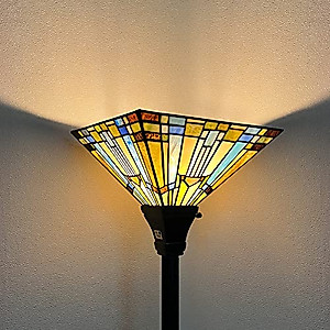 Capulina Tiffany Torchiere Floor Lamp 70" Tall Industrial Pole Green Blue Mission Style Torch Standing Light for Living Room Bedroom Farmhouse
