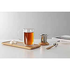 VIVA Minima Double Wall Glass Balance Tea Mug with Mesh Infuser and Wood Lid- 500 ml / 17 oz