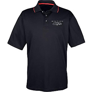Ford Mustang with Grill Pocket Print Two Tone Polo, Black 2XL