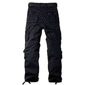 Men's BDU Casual Military Pants, Tactical Wild Army Combat ACU Rip Stop Camo Cargo Work Pants Trousers with 8 Pockets #7533 Black 38