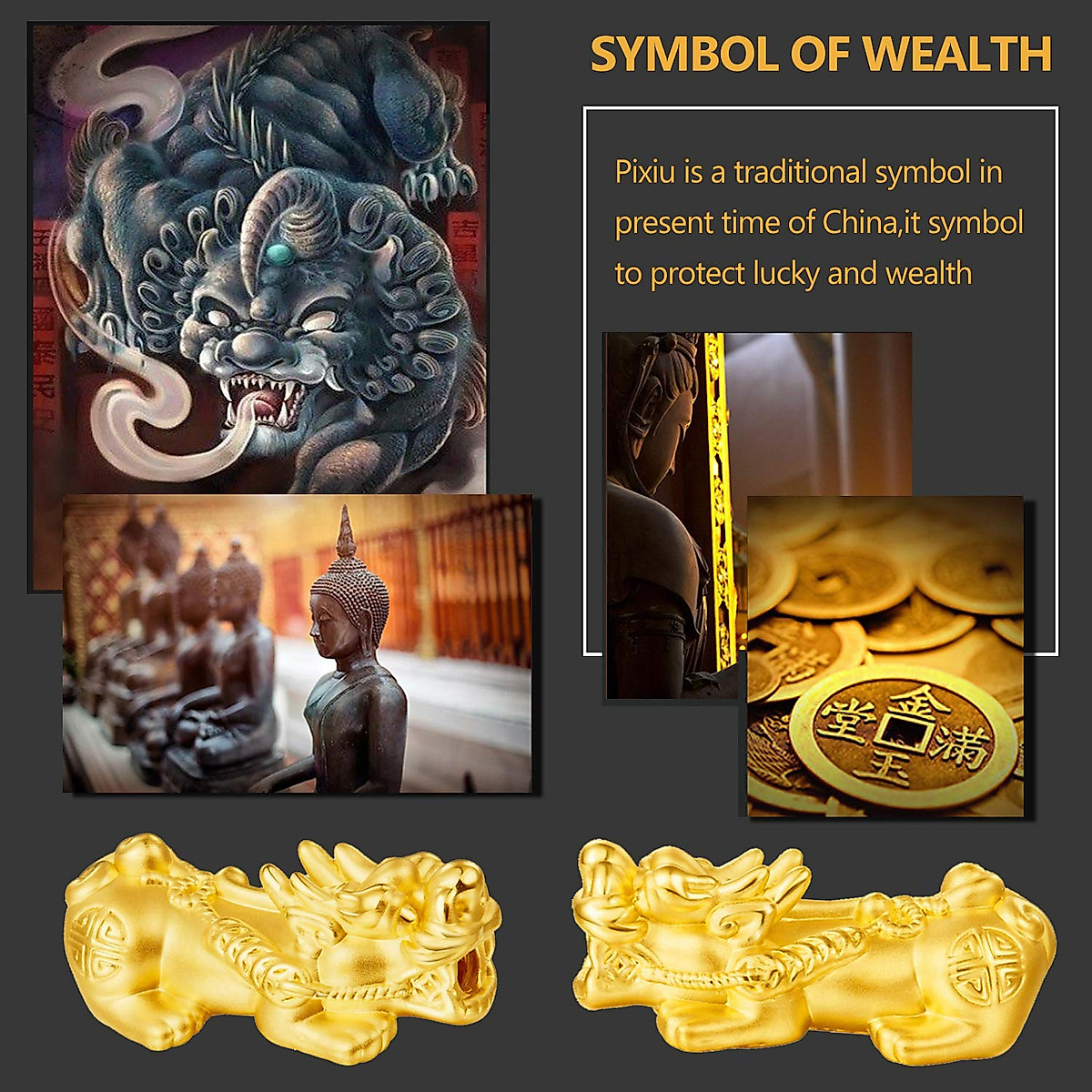 EIELO Feng Shui Pixiu Good Luck Bracelets for Men Women Natural Gemstone Healing Energy Obsidian Pi Yao Dragon Charm Beaded Bracelet Attach Wealth Money Jewelry 10MM