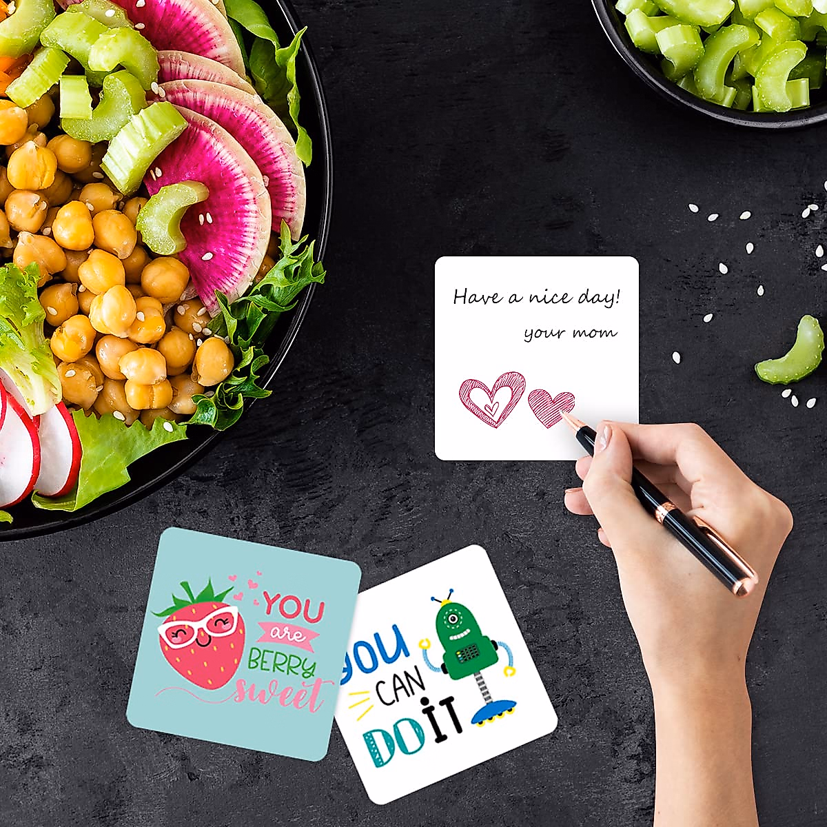 Fantasyon Lunch Box Notes for Kids, 60 Pcs Cute Positive Affirmation Lunch Box Cards for Kindergarten Kids, Inspirational and Motivational Love Lunchbox Notes for Boys Girls