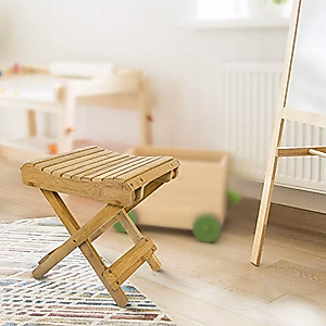 Sorbus Bamboo Folding Step Stool Bench - for Shaving, Shower Foot Rest, Bath Chair - Great for Bathroom, Spa, Sauna, Wooden Seat, Fully Assembled - 11.75" D x 12.25" W x 13.75" H