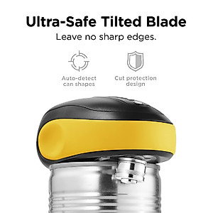 Kitchen Mama One-To-Go Electric Can Opener: Open Cans with One Press- Auto Detect Any Can Shapes, Auto-Stop As Task Completes, Smooth Edge, Handy with Lid Lift, Battery Operated Can Opener (Yellow)