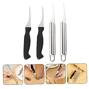 BESTonZON 4pcs Shrimp Thread Cutter Stainless Steel Scissors Household Cleaner Crab Tools Seafood Tools Shrimp Cleaning Tool Lobster Fork Picks Shrimp Line Cleaning Cutter Shrimp Line Peeler