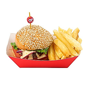 Restaurantware Bio Tek 3.3 x 2 x 1.5 Inch Food Boats, 50 Disposable Food Trays - Portable, Versatile, Red Paper Popcorn Boats, For Snacks, Appetizers, Or Treats, Use At Parties Or Carnivals