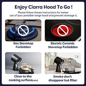 CIARRA Portable Range Hood, Desktop Range Hood with 2 Speed Exhaust Fan, Detachable Aluminum Filter, Large Oil Collection Cup, Portable Kitchen Exhaust Fan for Indoor BBQ, Hot Pot