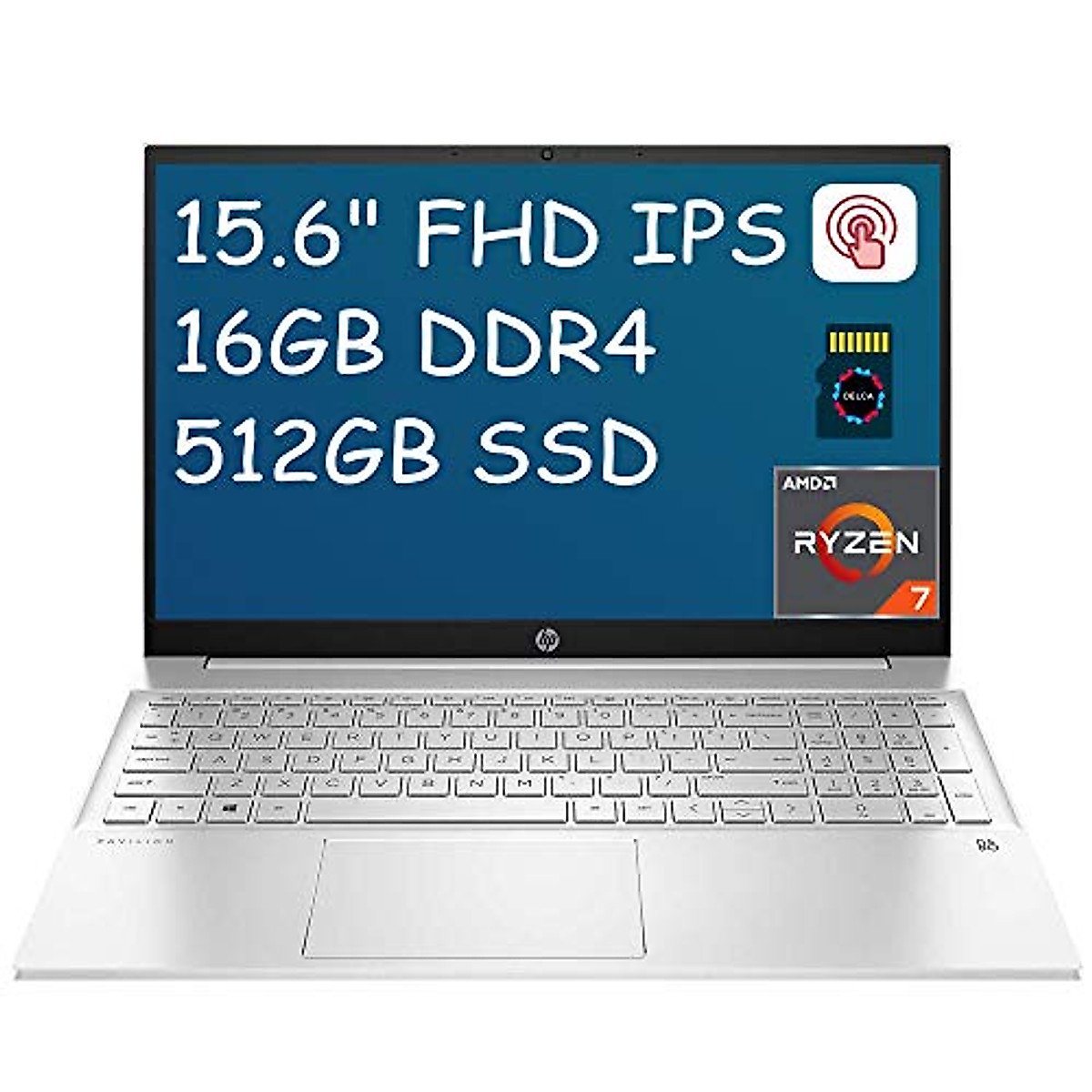 HP Pavilion 15 Laptop I 15.6" FHD IPS Touchscreen I AMD Octa-Core Ryzen 7 4700U (>i7-10510U) I 16GB DDR4 512GB SSD I Backlit Keyboard B&O HDMI Win 10 + 32GB Micro SD Card