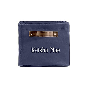 Navy Blue Nautical Anchor Personalized Storage Bins,Foldable Baskets Organizer with Handle for Nursery Pet Toy Clothes Box 1 Pack